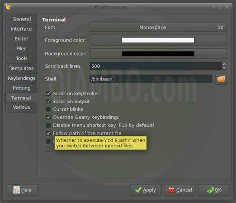 geany terminal path ojambo