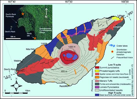 schematic geological map of ambae showing the location of the devil s