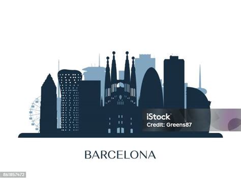 바르셀로나 스카이 라인 흑백 실루엣 벡터 일러스트입니다 바르셀로나 스페인에 대한 스톡 벡터 아트 및 기타 이미지 바르셀로나