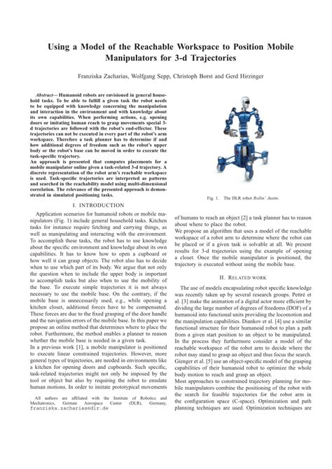 Pdf Using A Model Of The Reachable Workspace To Position Mobile Manipulators For 3 D Trajectories