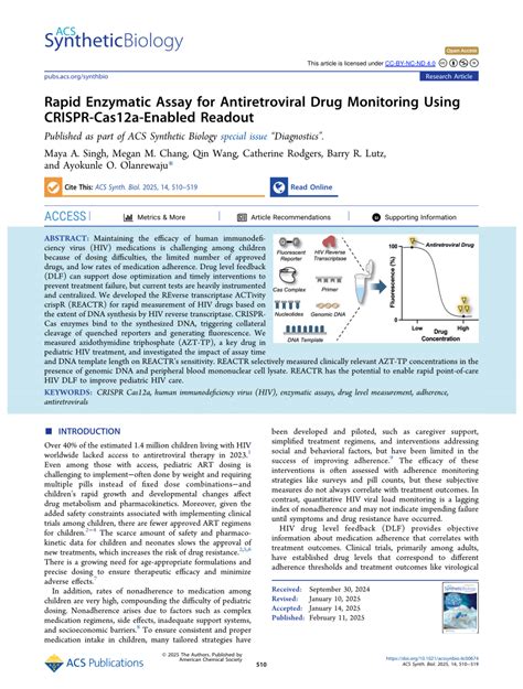 Pdf Rapid Enzymatic Assay For Antiretroviral Drug Monitoring Using Crispr Cas12a Enabled Readout