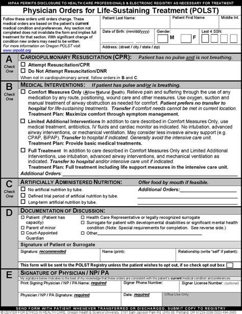Printable Oregon Polst Form Printable Forms Free Online