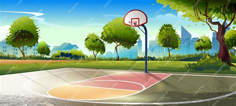 야외 농구 코트 개념 배경 프리미엄 벡터