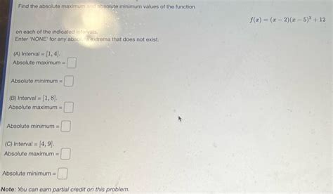 Solved Find The Absolute Maximum And Absolute Minimum Values