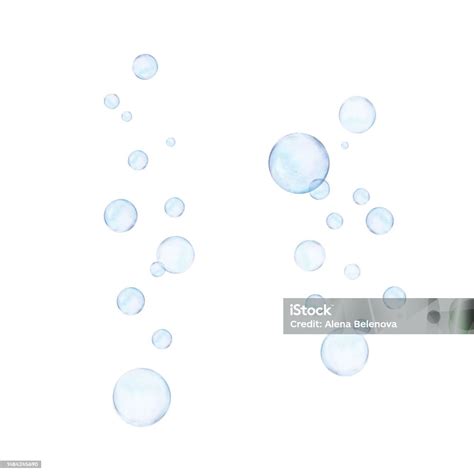 수채화는 하얀 배경에 솟아오르는 넓은 거품 흐름을 그렸다 일러스트레이션 스티커 로고 섬유 인쇄 패턴 교감에 대한 투명한 사실적인 그림 3차원 형태에 대한 스톡 벡터 아트 및
