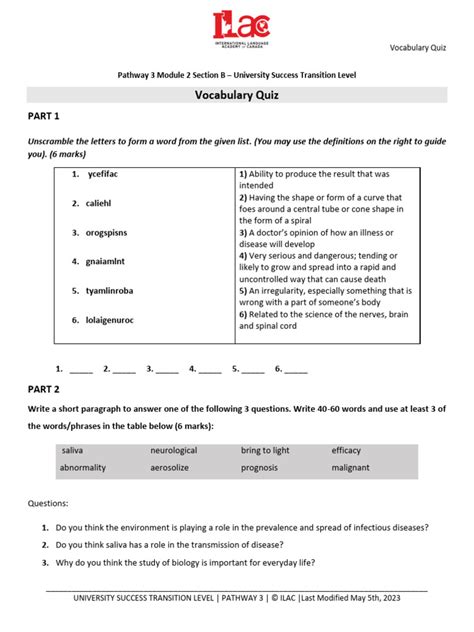 Pathway 3 Module 2 Section B Vocabulary Quiz Pdf Cancer Therapy