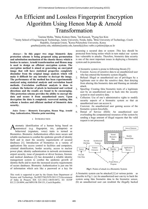 Pdf An Efficient And Lossless Fingerprint Encryption Algorithm Using Henon Map And Arnold