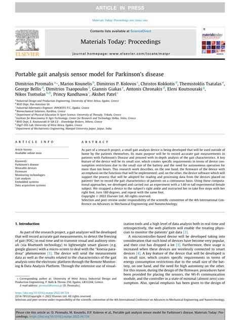 Pdf Portable Gait Analysis Sensor Model For Parkinsons Disease