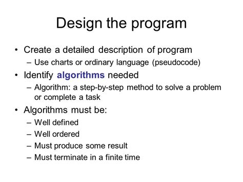 Design The Program Create A Detailed Description Of Program Use Charts