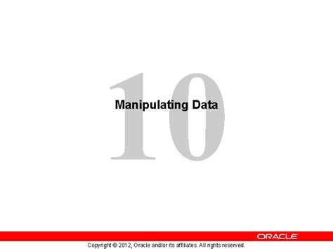 10 Manipulating Data Copyright 2012 Oracle Andor Its