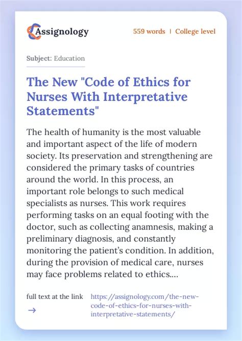 The New Code Of Ethics For Nurses With Interpretative Statements Healthcare Essay Example