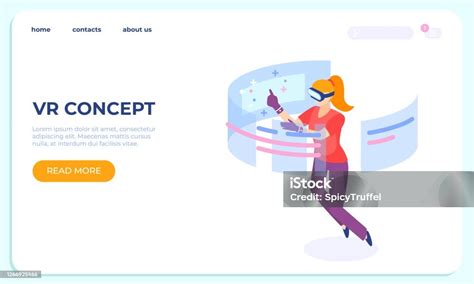 Vr 랜딩 등대 개념 젊은 여성 캐릭터는 Ar 기술을 사용합니다 벡터 가상 현실 개념 가상현실에 대한 스톡 벡터 아트 및 기타 이미지 가상현실 가정의 방 혁신 개념