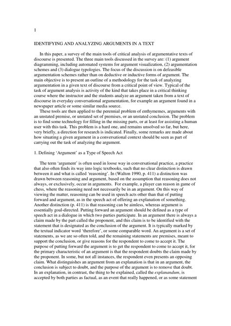 Pdf Identifying And Analyzing Arguments In A Text