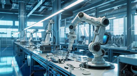 Premium Photo A Hightech Robotics Lab With Prototype Robots Workstations And Testing Areas