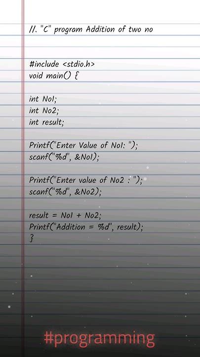 Addition Of Two No In C Programming Clanguage Coding Programming
