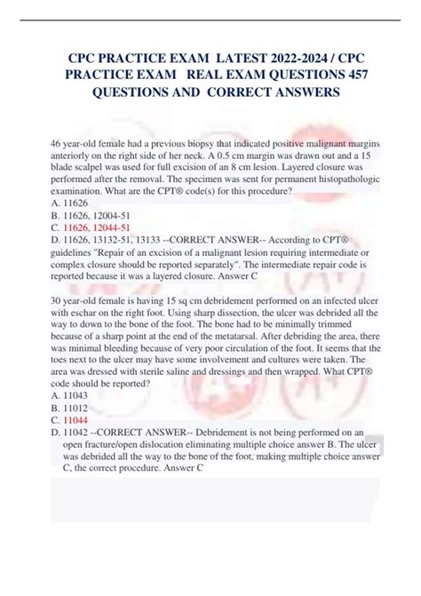 Cpc Practice Exam Latest Cpc Practice Exam Real Exam Questions 457 Questions And Correct