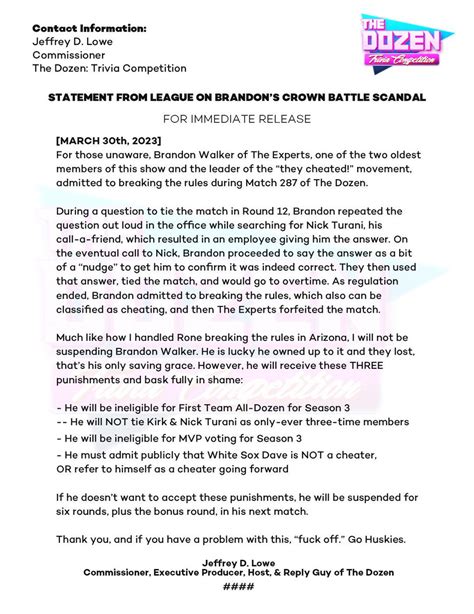 The Dozen Trivia On Twitter Breaking Commissioner Jeffdlowe Has