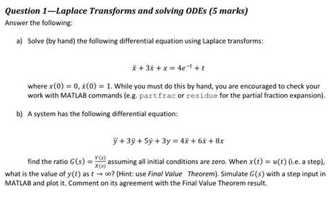 solved question 1 laplace transforms and solving odes 5