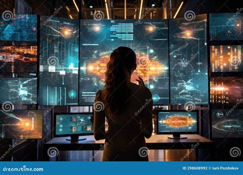 Focused Female Professional Analyzing Big Data On Multiple Computer
