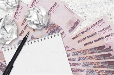 500 Russian Rubles Bills And Balls Of Crumpled Paper With Blank Notepad Bad Ideas Or Less Of