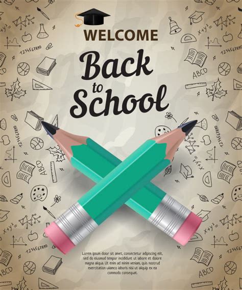 환영합니다 교차 연필로 학교 글자로 돌아 가기 Eps Uidownload