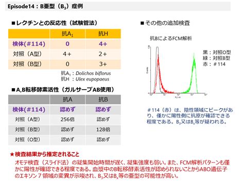 114：ケーススタディー（episode：14）血漿中の転移酵素活性の有無は亜型判定の一助になる（b3型） 血液型検査のサポートblog
