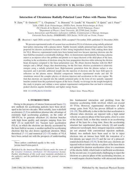 Pdf Interaction Of Ultraintense Radially Polarized Laser Pulses With Plasma Mirrors