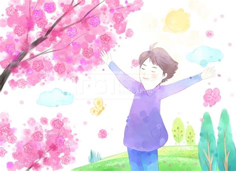 봄 풍경 017 Cooltree 일러스트 봄 남자 계절 봄바람 봄 향기 봄나들이 산들바람 활기 봄 학기 정원 동산 꽃 꽃냄새 꽃잎 새싹 나무