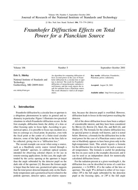 Pdf Fraunhofer Diffraction Effects On Total Power For A Planckian Source