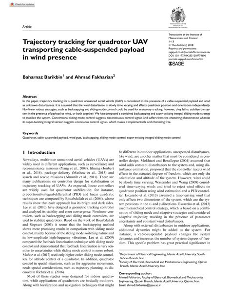 Pdf Trajectory Tracking For Quadrotor Uav Transporting Cable Suspended Payload In Wind Presence