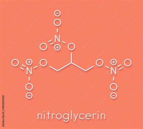 Nitroglycerin Nitro Glyceryl Trinitrate Drug And Explosive Molecule Skeletal Formula Stock