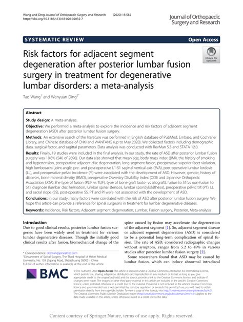Pdf Risk Factors For Adjacent Segment Degeneration After Posterior Lumbar Fusion Surgery In