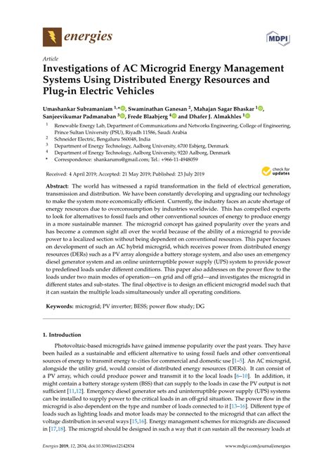 Pdf Investigations Of Ac Microgrid Energy Management Systems Using Distributed Energy