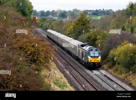 Class 68 Diesel Locomotive No 68010 Heads A Chiltern Railways Mainline Train On A Dull Autumn