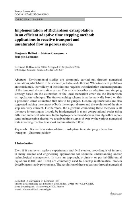 Pdf Implementation Of Richardson Extrapolation In An Efficient Adaptive Time Stepping Method