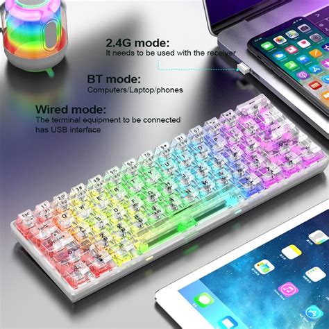 XUNFOX K30 Pro 2.4G + BT + Wired Transparent 61-Keys Mechanical White ...
