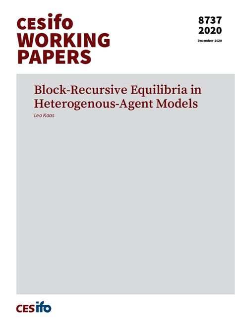 Block Recursive Equilibria In Heterogenous Agent Models Working Paper