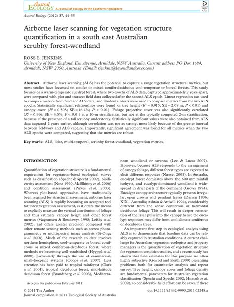 Pdf Airborne Laser Scanning For Vegetation Structure Quantification In A South East Australian