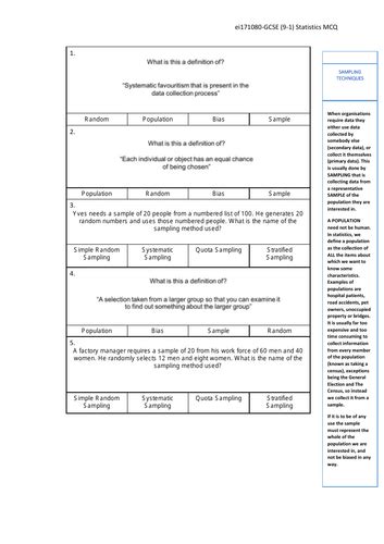 Sampling Techniques Foundation Teaching Resources