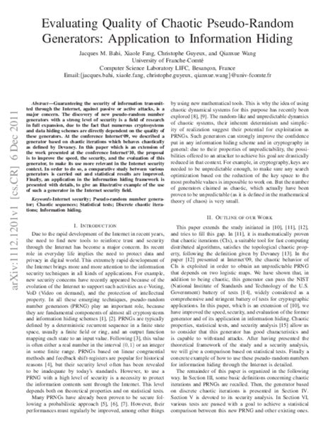 Pdf Evaluating Quality Of Chaotic Pseudo Random Generators