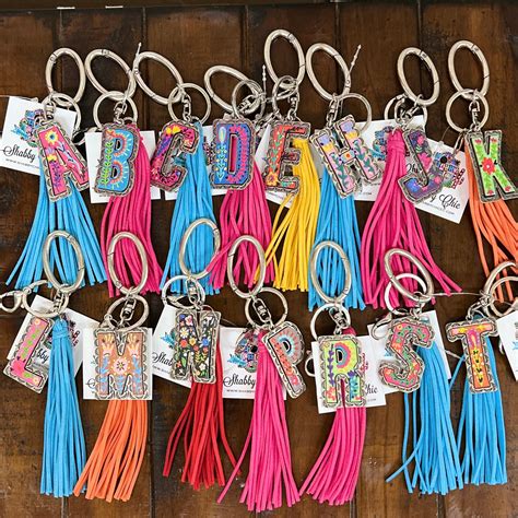 Colorful Initial Key Ring Shabby Chic Boutique And Tanning Salon