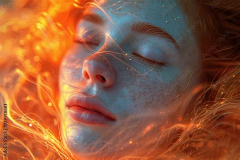 A Digital Artwork Showing A Person With Eyes Closed Surrounded By Undulating Waves Of Light
