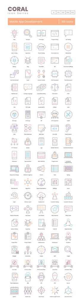 100 Mobile Software Development Icon Set Flat Icons