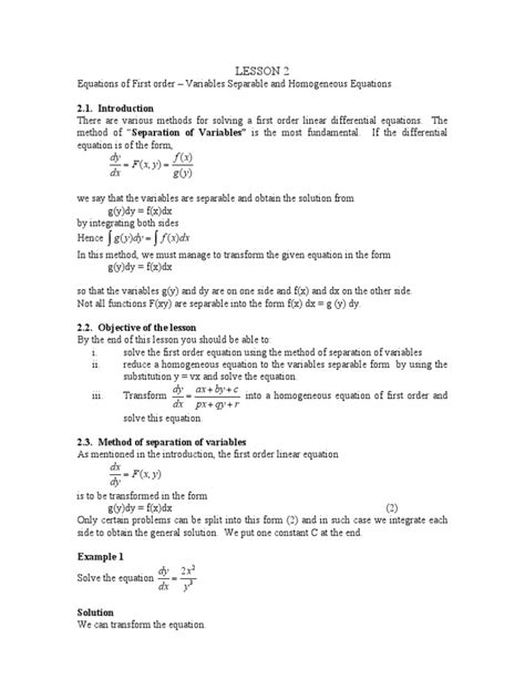 Ode Notes Lecture 2 4 Pdf Mathematical Objects Equations