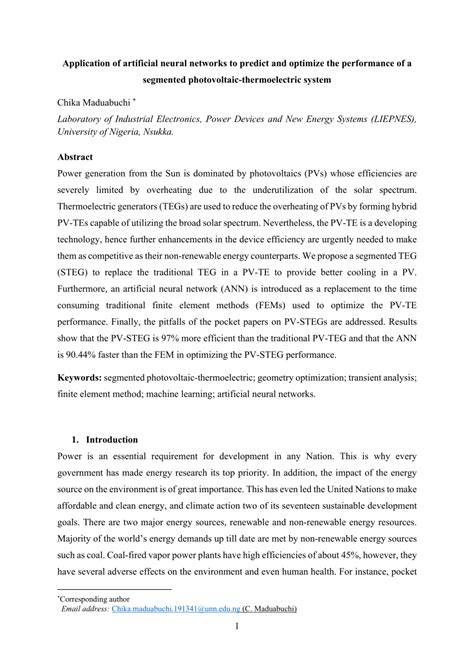 Pdf Application Of Artificial Neural Networks To Predict And Optimize The Performance Of A