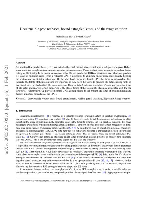Pdf Unextendible Product Bases Bound Entangled States And The Range