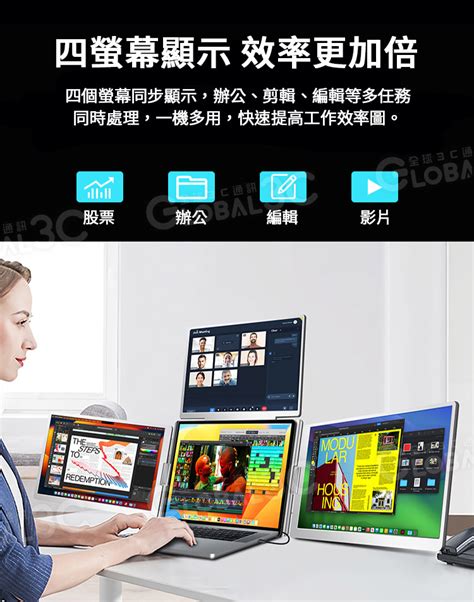 【筆電14吋三螢幕外接顯示器】全高清1200p｜上下左右旋轉｜usb C接口｜畫面自動轉向｜四螢幕同步顯示 蝦皮購物