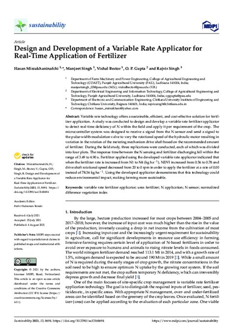 Pdf Design And Development Of A Variable Rate Applicator For Real Time Application Of Fertilizer