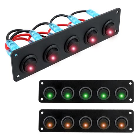 Round Dash Rocker Toggle Switch Panel LED 5 Gang Waterproof 12 24V For Boat Yacht MarineCar