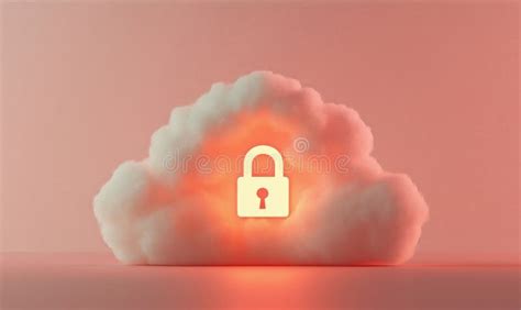 Cloud Security Concept With Glowing Padlock Symbol In Fluffy Cloud Against Soft Pink Background